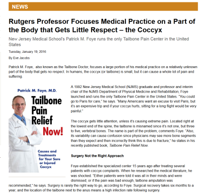Rutgers Article on Dr Patrick Foye and his Tailbone Pain Center ...